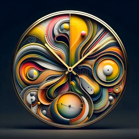Vibrant Image Of Front View Of An Abstract Clock Stock Illustration