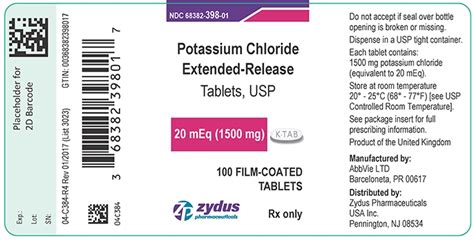 Potassium Chloride Tablet Film Coated Extended Release