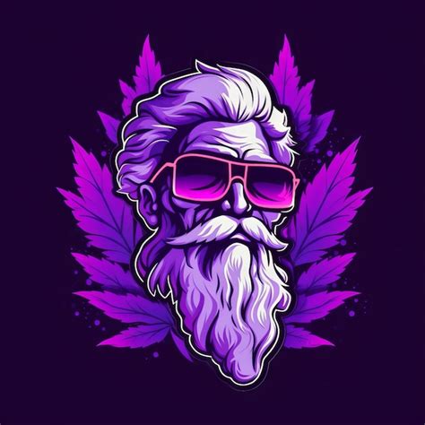 Púrpura Anciano Fumando Cannabis Hojas De Marihuana Logo Ia Generativa