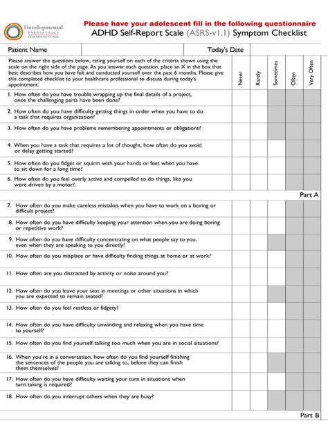 Adhd Self Report Questionnaire Pdf