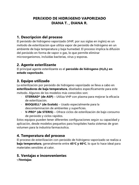 Esterilización Con Peróxido Vaporizado Pdf Esterilización