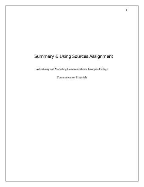 Summary And Using Sources Assignment Summary And Using Sources