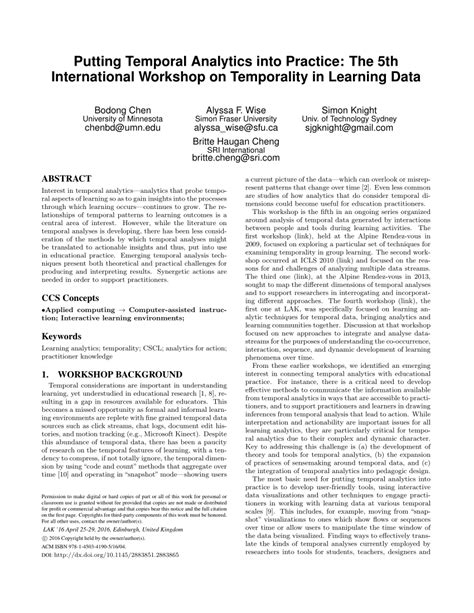 Pdf Putting Temporal Analytics Into Practice The 5th International