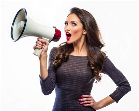A Girl Amplifying Her Voice Using Megaphone Premium Ai Generated Image