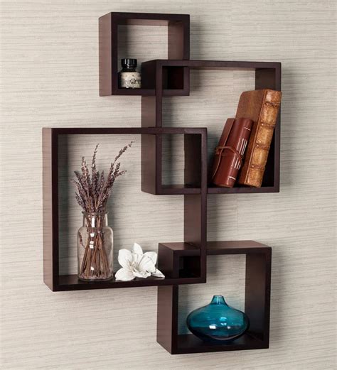 Buy Engineered Wood Intersecting Wall Shelf in Brown Colour by ...