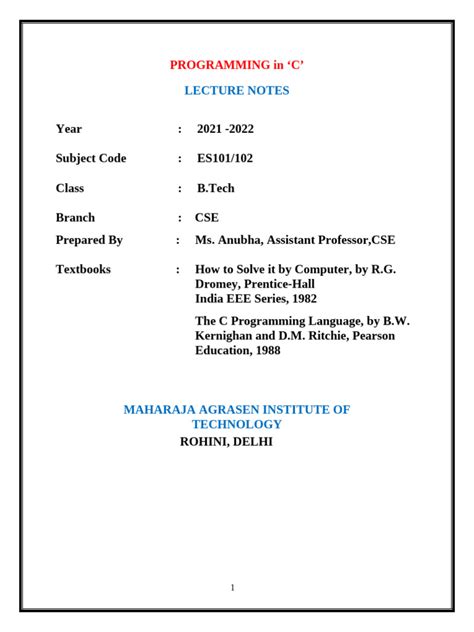 C Programming Lecture Notes Overview Pdf Computer Data Storage