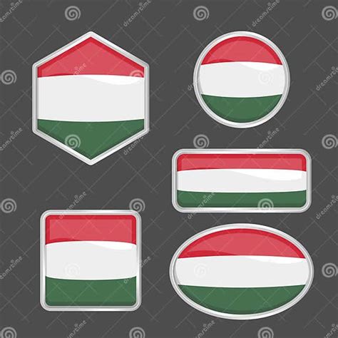 Set Of Hungarian Flag Icons In Various Shapes 3d Flat Vector Symbols