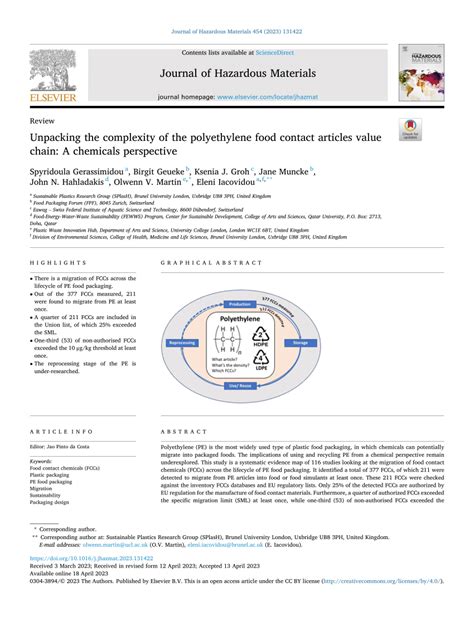 Pdf Unpacking The Complexity Of The Polyethylene Food Contact