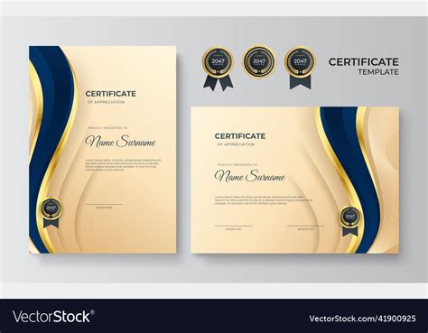 Premium Professional Blue Gold Certificate Design Vector Image