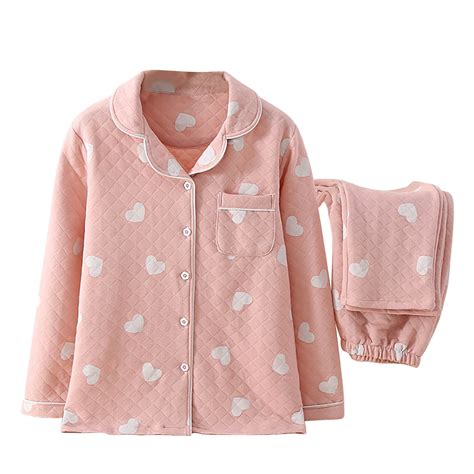 Iroinnid Womens Cotton Pajamas Set Winter Warm Cute Nightwear Button