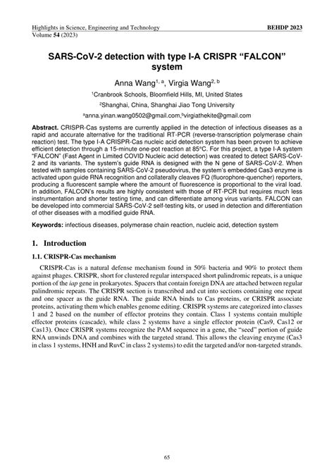 Pdf Sars Cov 2 Detection With Type I A Crispr “falcon” System