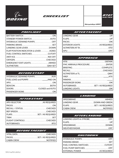 747 Takeoff Checklist Printable 747 400 Normal Checklists Gsdq