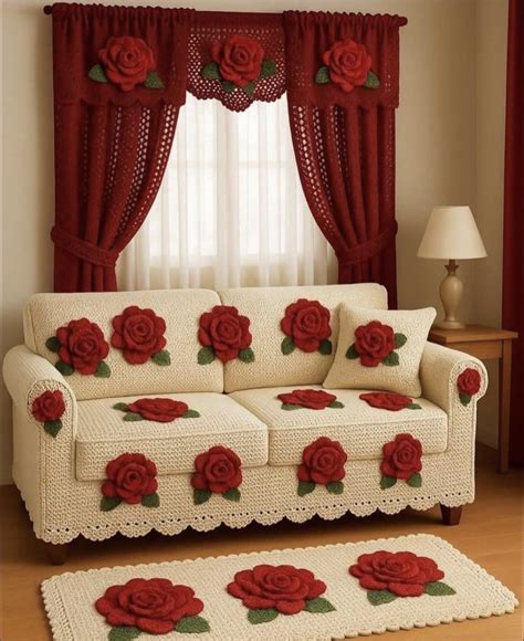 Crochet Living Room Set With Red Roses A Timeless Classic Alldaycrochet