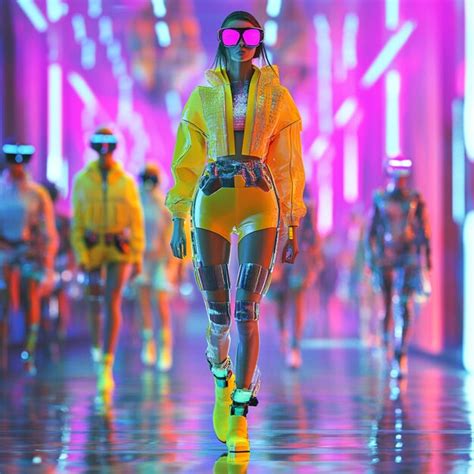 Retro Futuristic Fashion Show Premium Ai Generated Image