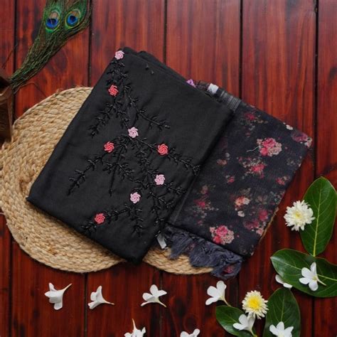 Lenin Silk Cotton Salwar Material Suit Set With Embroidery Pc2540