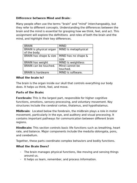 Brain Vs Mind Pdf Mind Brain