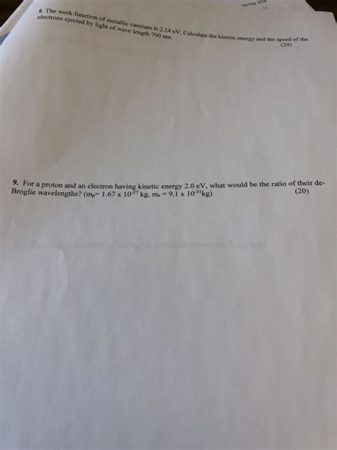 Solved S The Work Function Of Metallic Caesium Is 2 14 Ev