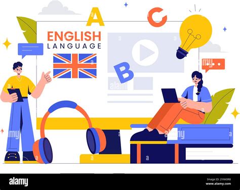 English Language Vector Illustration Featuring Students Studying