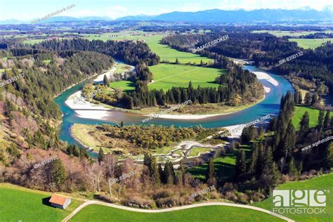 Aerial View Of The Litzau Loop In Fine Weather The Lech Near Burggen Upper Bavaria Germany