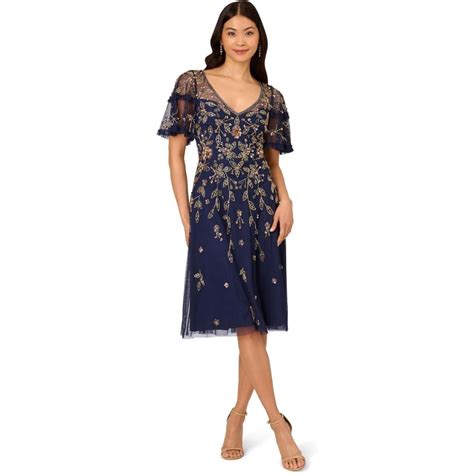 Adrianna Papell Womens Beaded Midi Dressnavy Multi Adrianna Papell