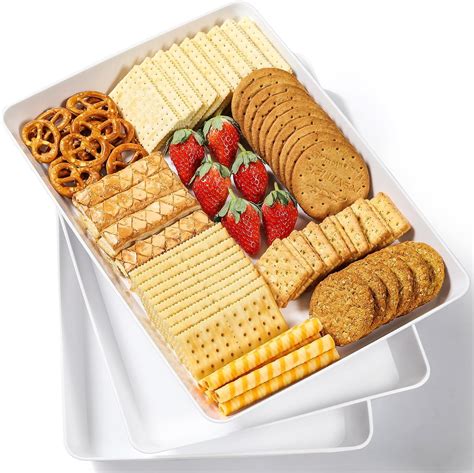 3 Pack 16 X 11 Large White Serving Trays Set Reusable Plastic