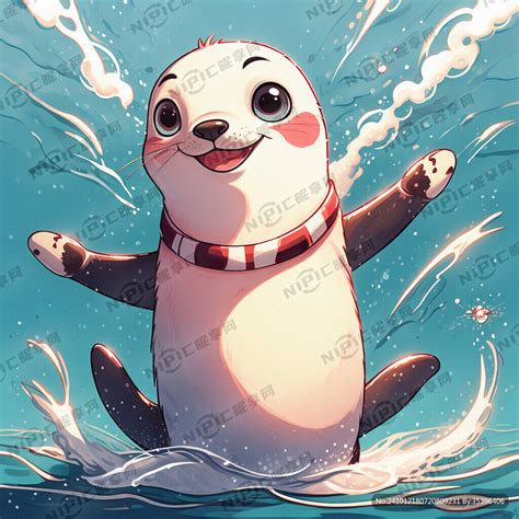 Ai创作图海豹 卡通形象欢迎的动作 昵图网