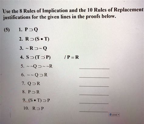 Solved Use The 8 Rules Of Implication And The 10 Rules Of Replacement