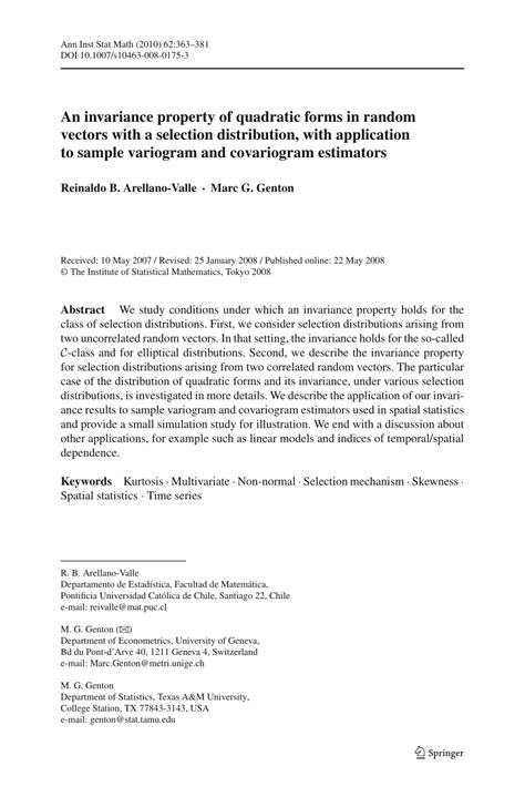 Pdf An Invariance Property Of Quadratic Forms In Random Vectors With