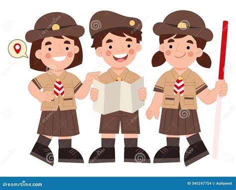 Indonesian Scout Girl Saluting Cute Kawaii Chibi Character Illustration