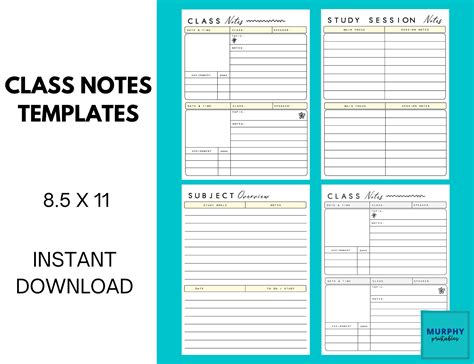Printable Note Pages Class Note Template Study Guide Template Back