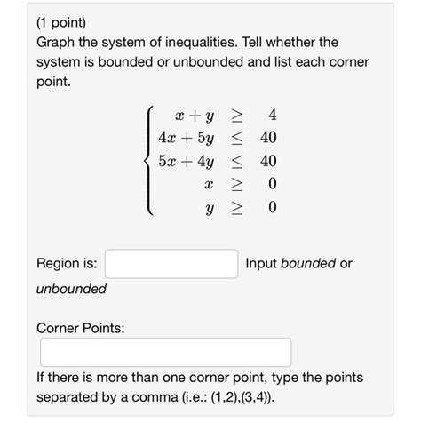 solved 1 point graph the system of inequalities tell