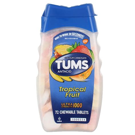 Tums Ultra 1000 Strength Antacid Chewable Tablets Tropical Fruit 1000