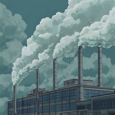 Industrial Pollution Smoke Stack Emissions And A Cloudy Sky Stock