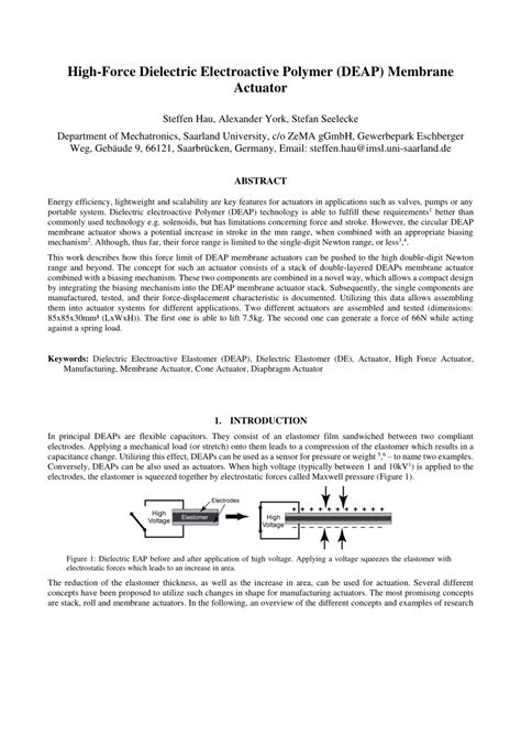 Pdf High Force Dielectric Electroactive Polymer Deap Membrane Actuator