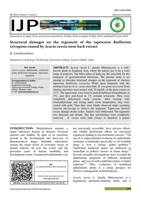 Pdf Structural Damages On The Tegument Of The Tapeworm Raillietina
