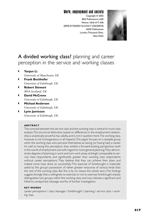 Pdf A Divided Working Class Planning And Career Perception In The