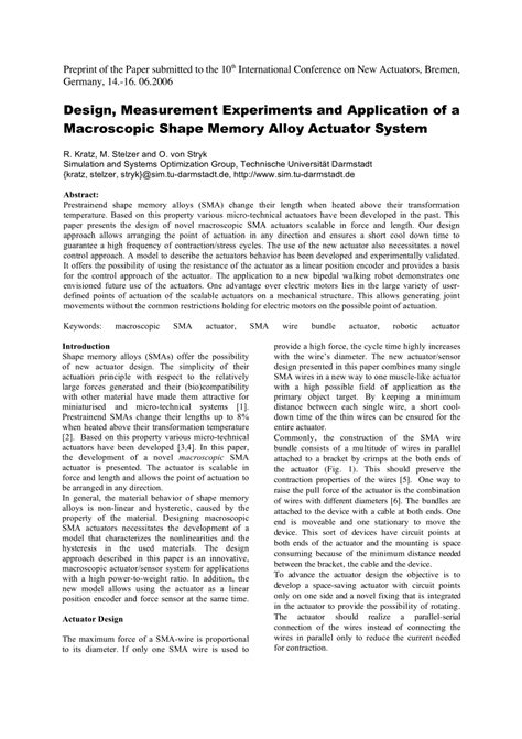 Pdf Design Measurement Experiments And Application Of A Macroscopic Shape Memory Alloy