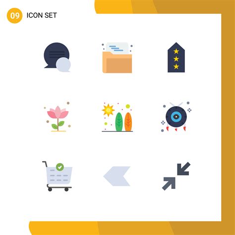 Universal Icon Symbols Group Of 9 Modern Flat Colors Of Beach Nature Rank Flower Flora Editable