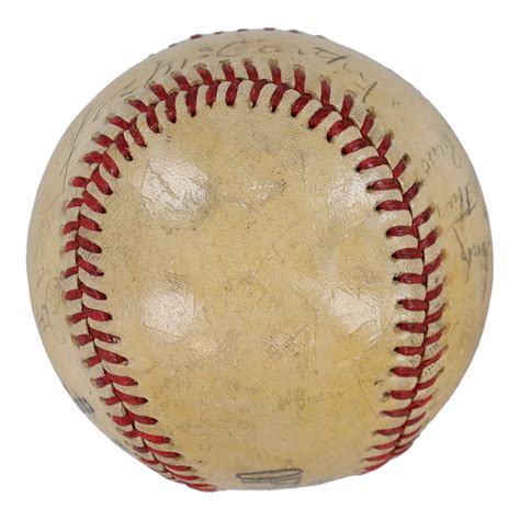 1945 Yankees Harwood Ol Baseball Signed By 13 With Johnny Schulte
