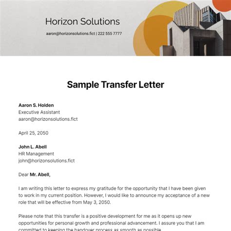 Free Sample Transfer Letter Template To Edit Online