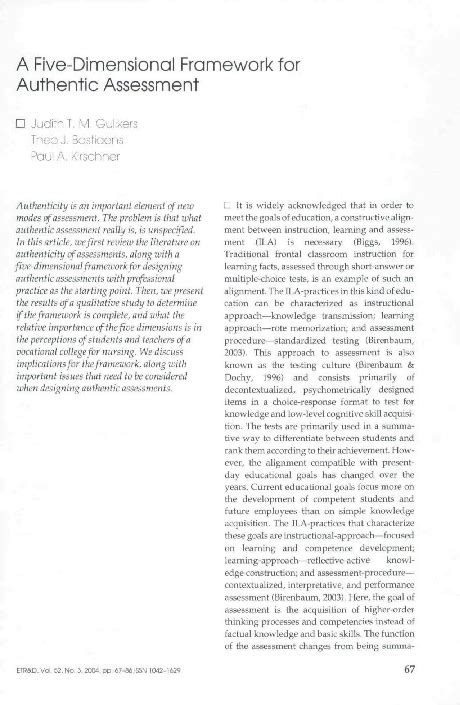 Pdf A Five Dimensional Framework For Authentic Assessment