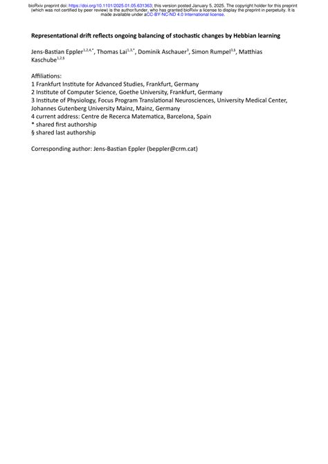 Pdf Representational Drift Reflects Ongoing Balancing Of Stochastic