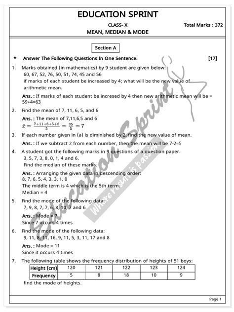 Mean Median And Mode Questions Solution Pdf Mode Statistics Mean