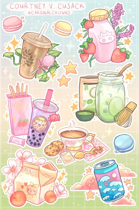 Cute Drinks Sticker Sheet Waterproof Aesthetic Beverages Etsy