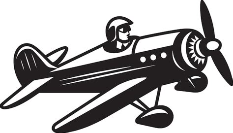 High Detail Vector Art Featuring A Pilot In A Twin Engine Airplane In A Rural Setting Premium