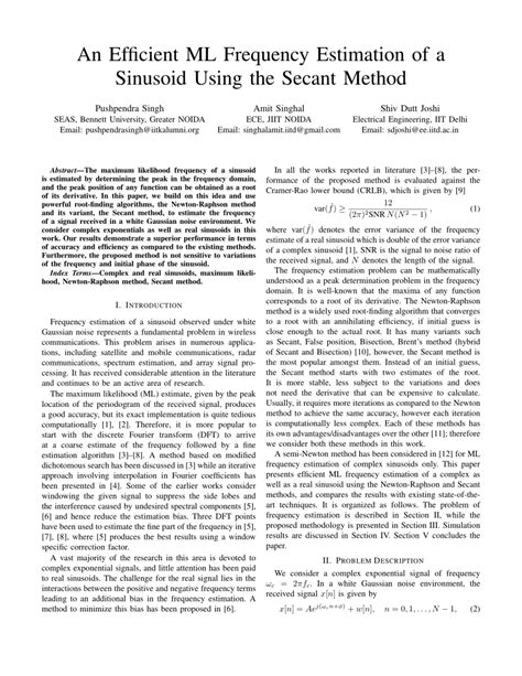 Pdf An Efficient Ml Frequency Estimation Of A Sinusoid Using The