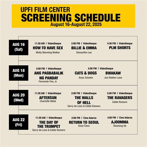 Upfi Onwards From This Saturday Of 16 August 2025 At Upfi Film Center