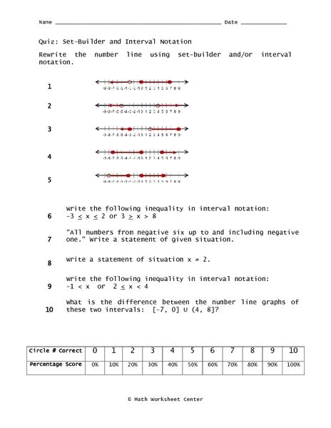 Set Builder And Interval Notation Worksheet For 9th Grade Lesson Planet