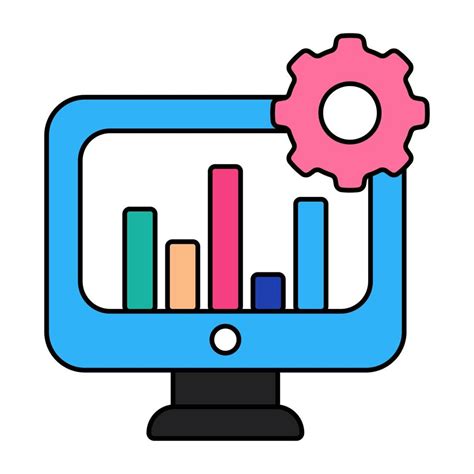 Bar Chart Inside Monitor With Gear Denoting Concept Of Graph Management Vector Art At
