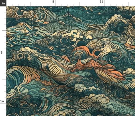 Hokusaisea Wave Fabric Spoonflower